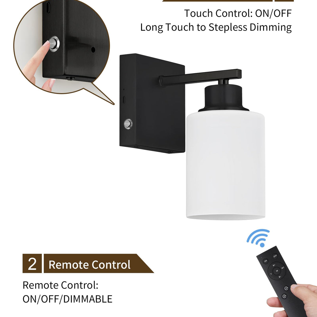 Rayogale Wireless Rechargeable Battery Wall Sconce Set of Two, Dimmabl ...