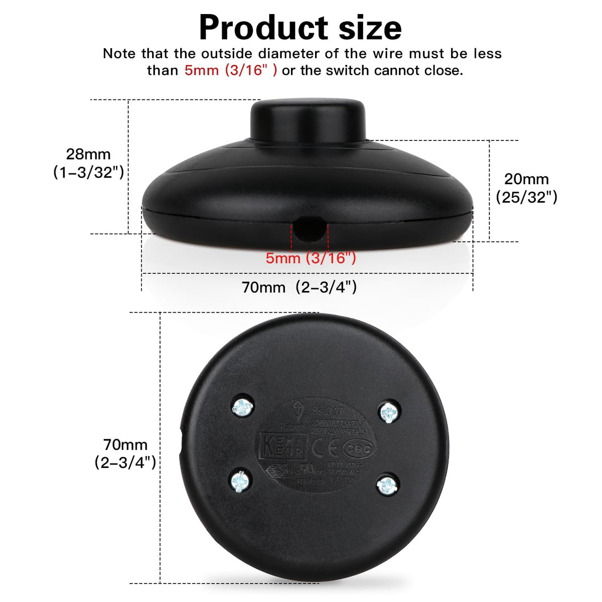 Helunsi 3Pcs Floor Lamp Foot Switch, Black Foot Pedal Switch, Round ...