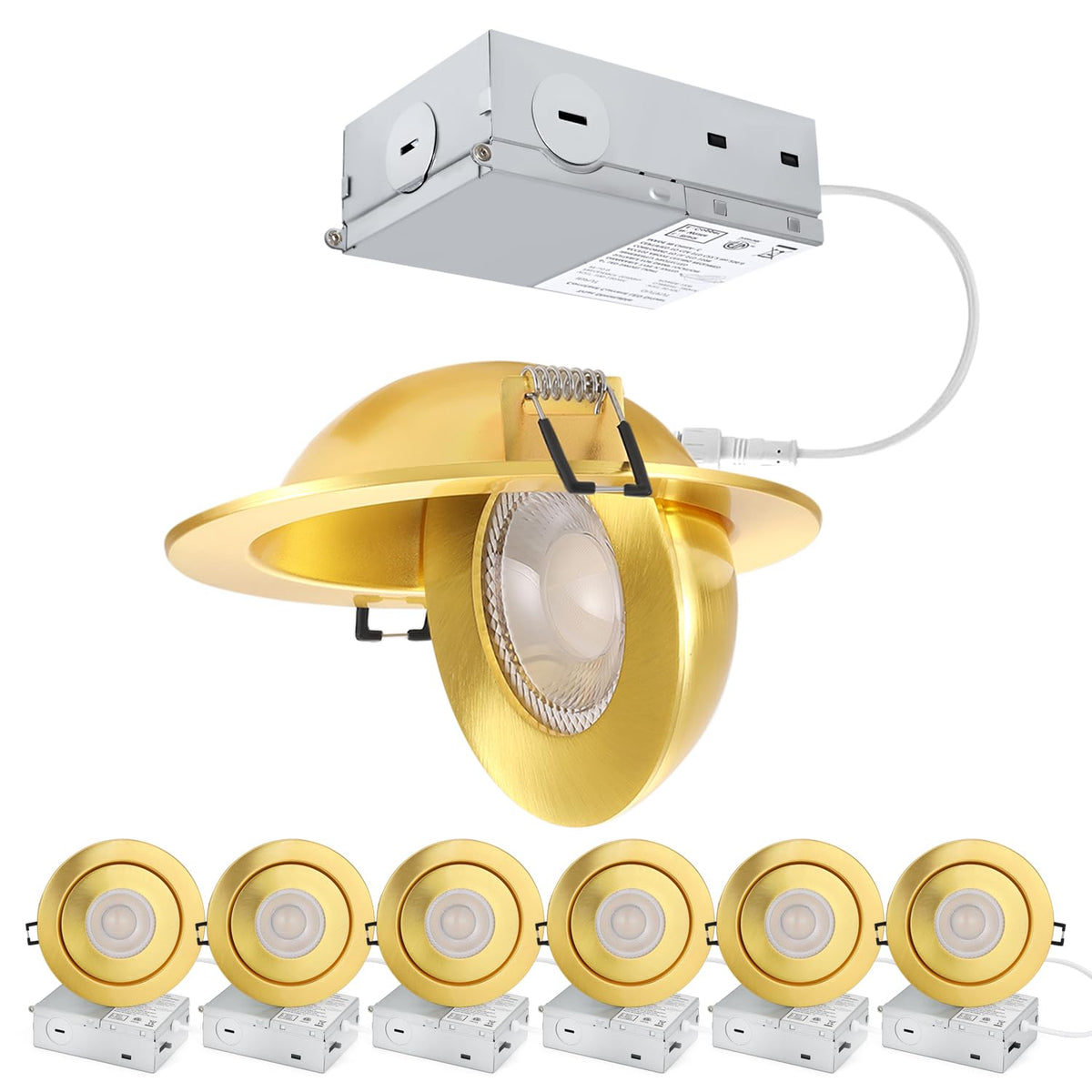 POPANU 4 Inch LED Recessed Light, 9W Gold Gimbal, Dimmable Spotlight ...