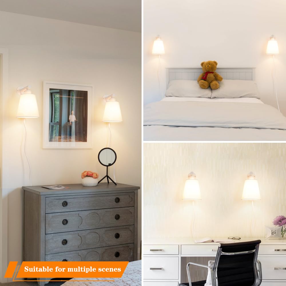 Oiyio White Plug In Wall Sconces Set Of Two, White Wall Sconce With Co ...