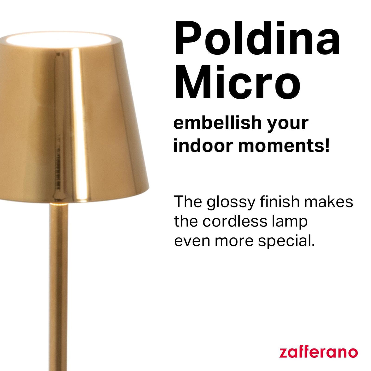 Zafferano, Poldina Micro Lamp with Glossy Gold Finish, Rechargeable ...