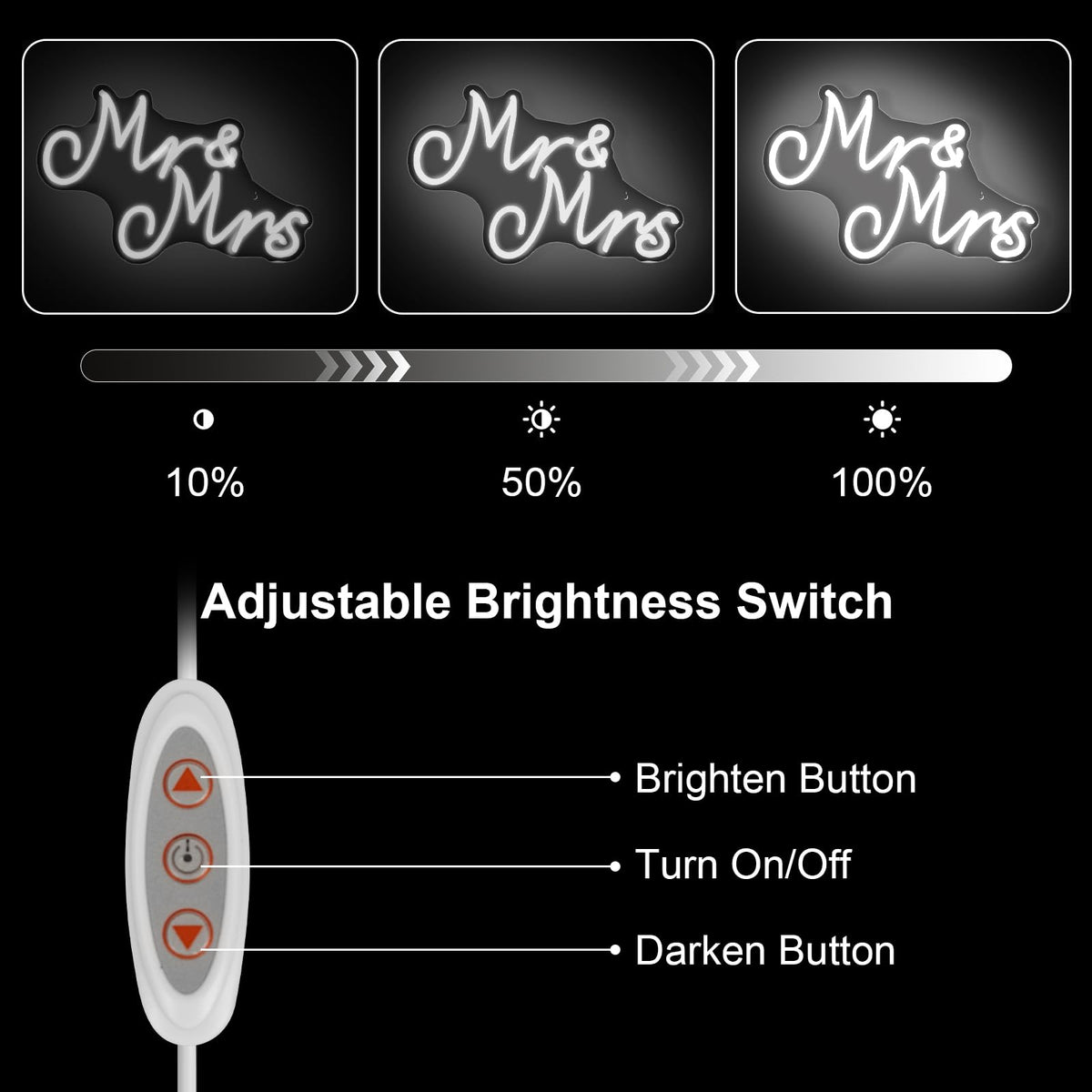 Mr and Mrs Neon Sign for Wedding, Dimmable USB Mr and Mrs Light Up Sign ...