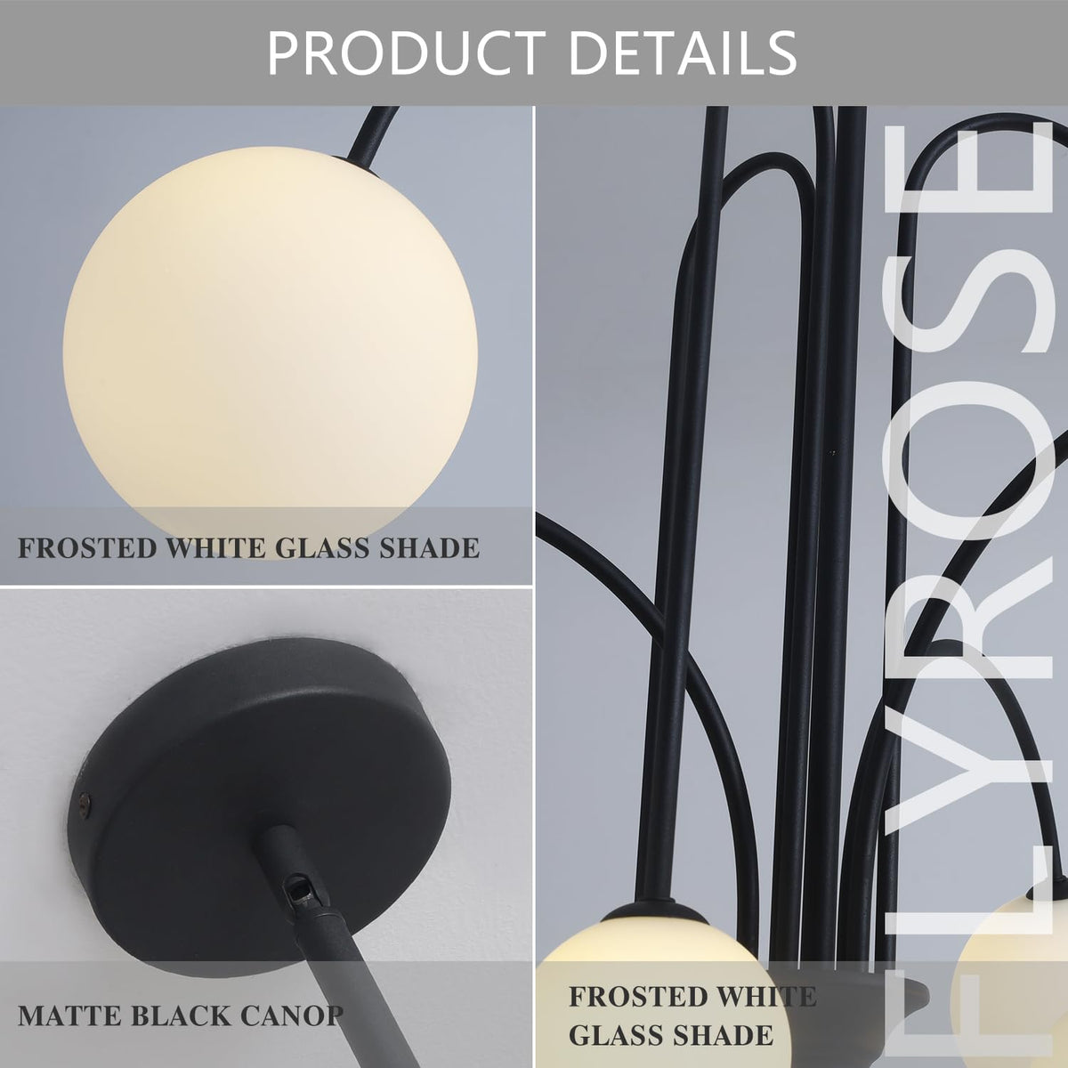 Flyrose Mid Century Modern Chandelier 6-Light Milk Glass Chandelier Bl ...