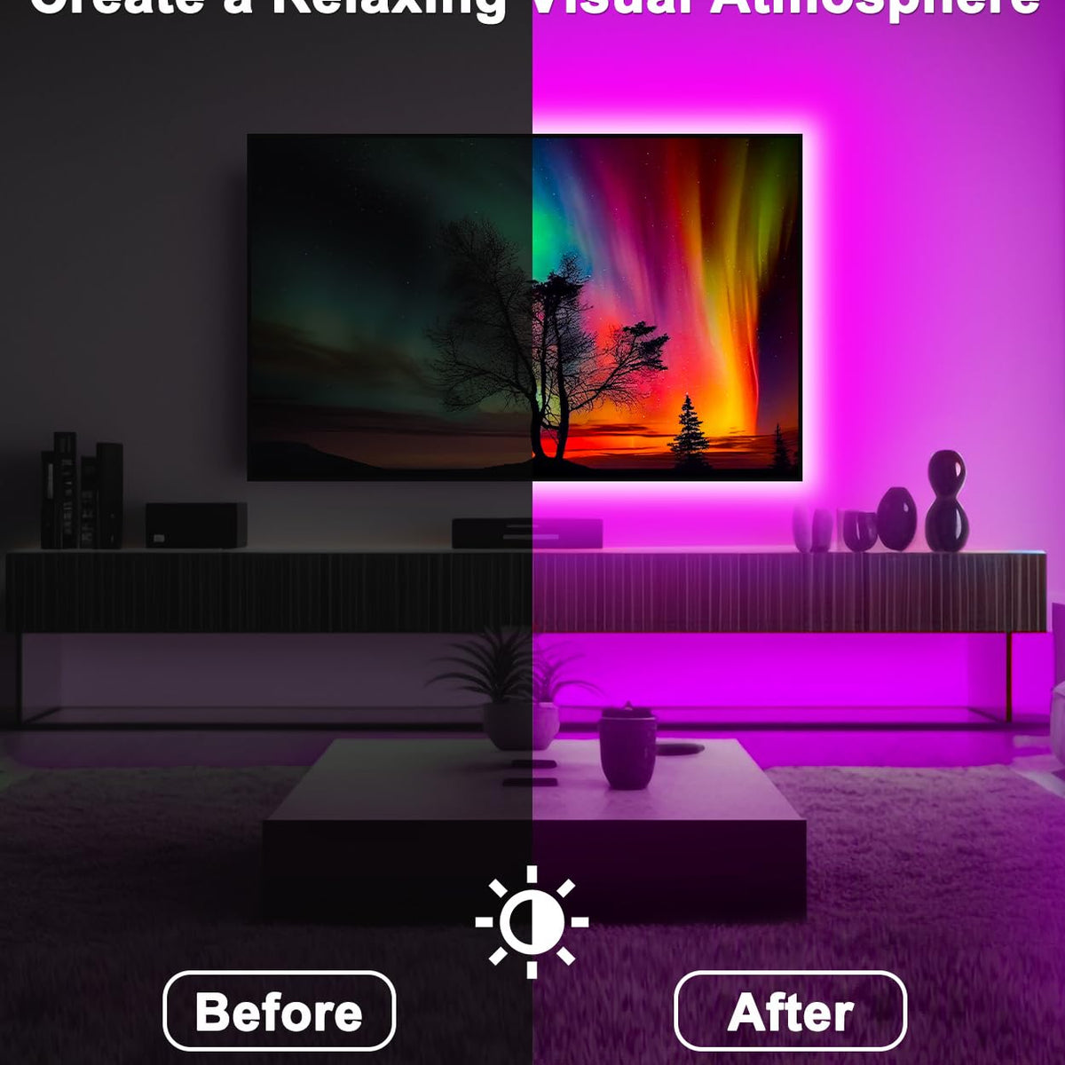 Daymeet LED TV Lights RGB Backlight, 16.4ft for 65-85in TV, Multicolor ...