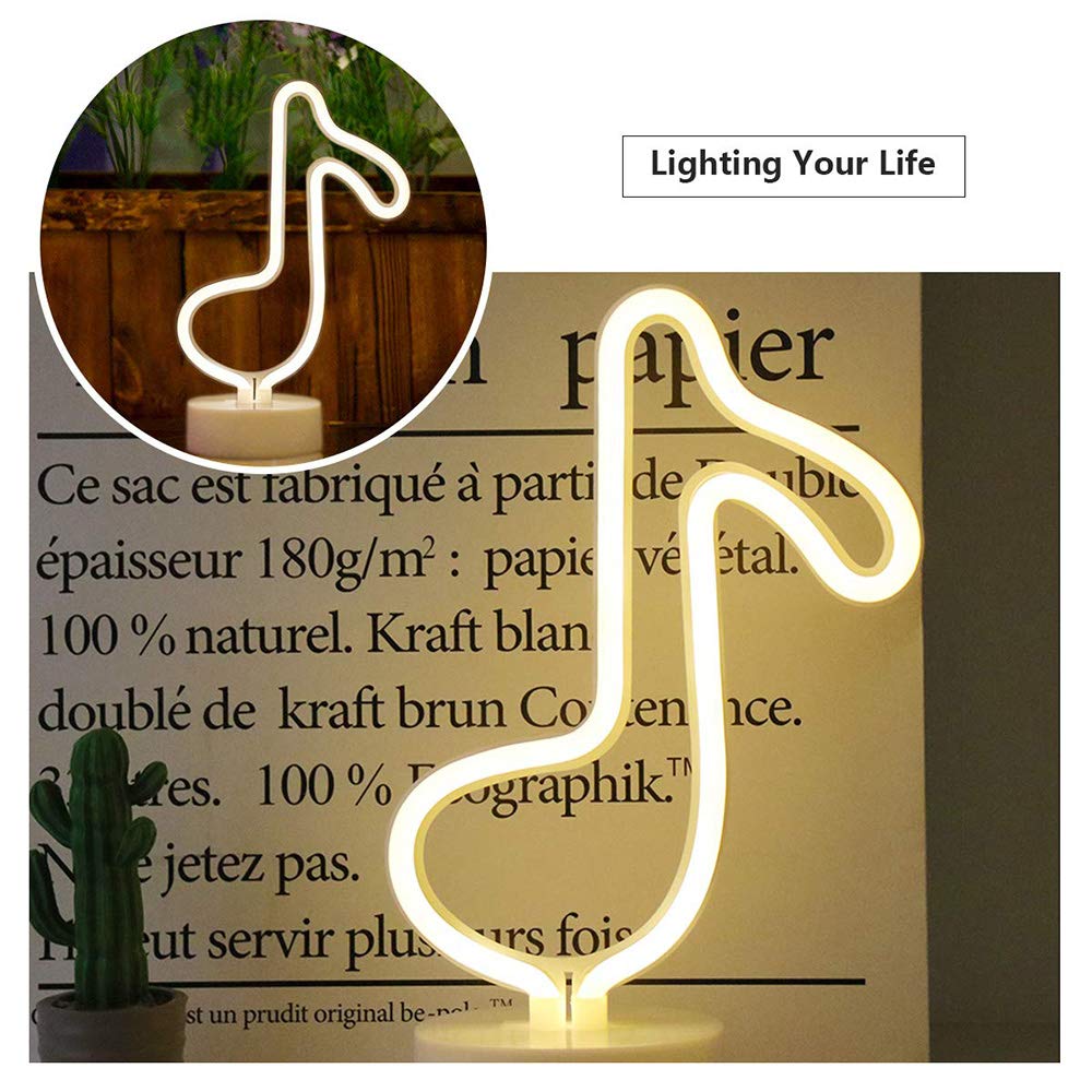 ENUOLI Neon Music Notes Sign - Warm White LED Wall/Table Decor - Model ...