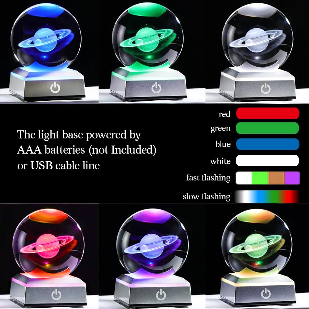 ZRENJHUS 3D Saturn Crystal Ball Saturn Night Light Planet Model with ...
