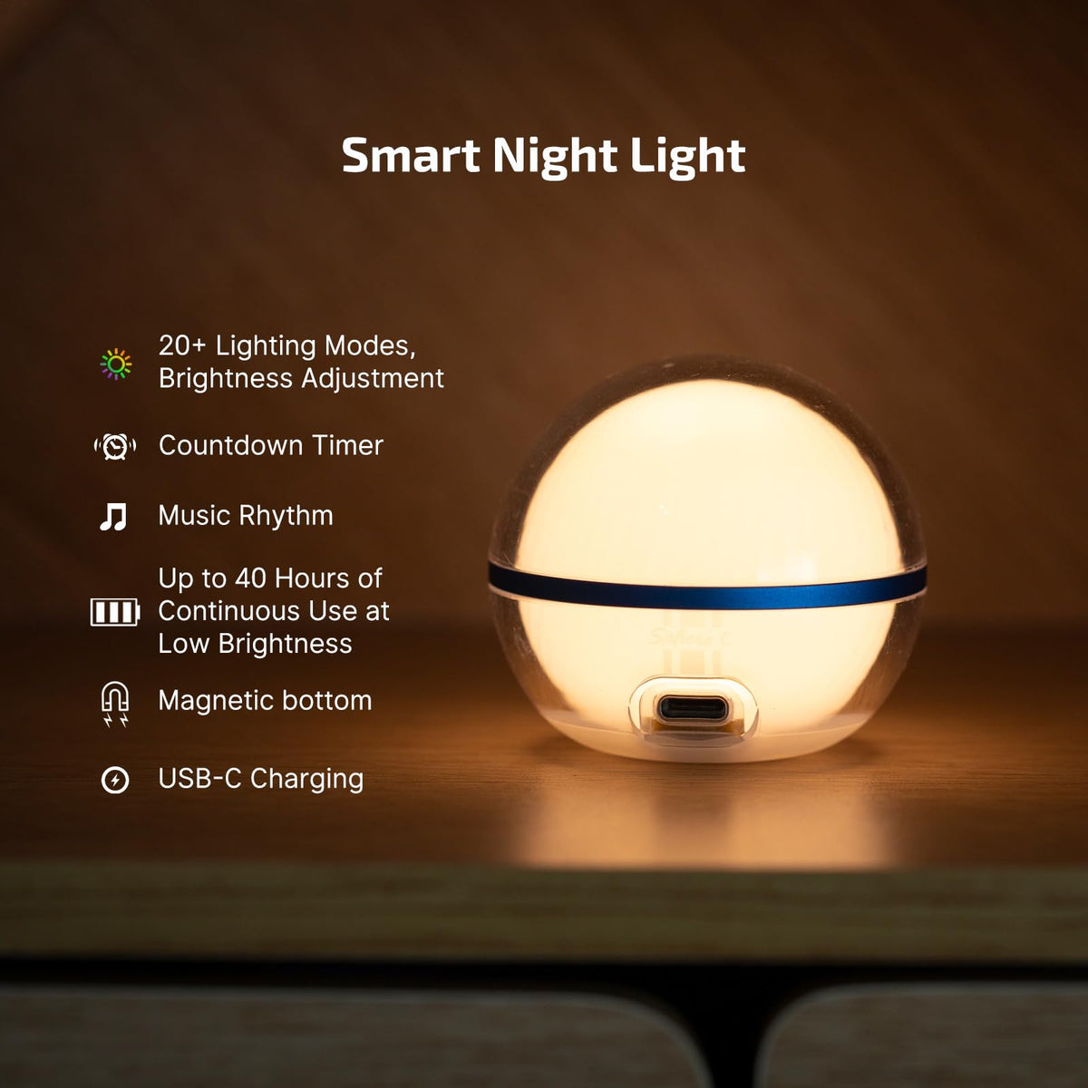 OLIGHT Sphere C 2-Pack Smart Night Light, USB-C Rechargeable, 75 Lumen ...