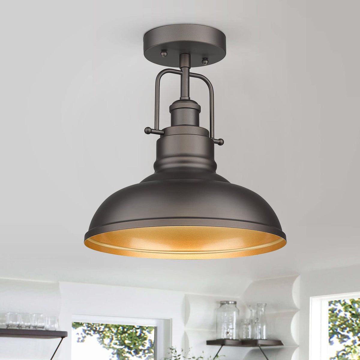 Zeyu Farmhouse Semi Flush Mount Light Fixture, 11 Inch Industrial Ceil ...