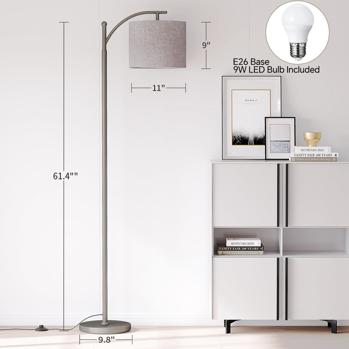 SUNMORY Arc Floor Lamp,Modern Floor Lamp with 9W 3 Color Temperatures ...