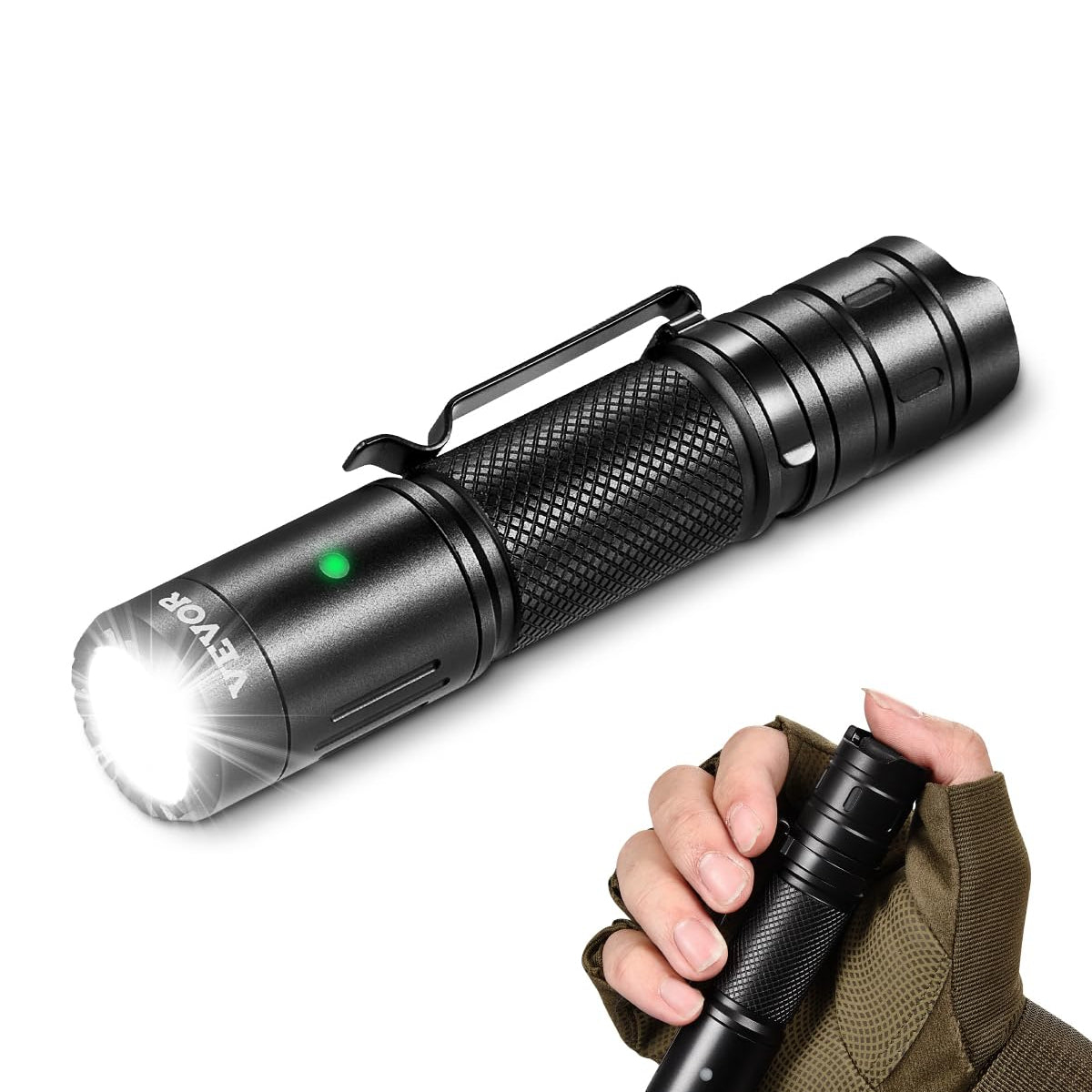 VEVOR Rechargeable Flashlight, LED, 6 Lighting Modes, IP66 Waterproof ...