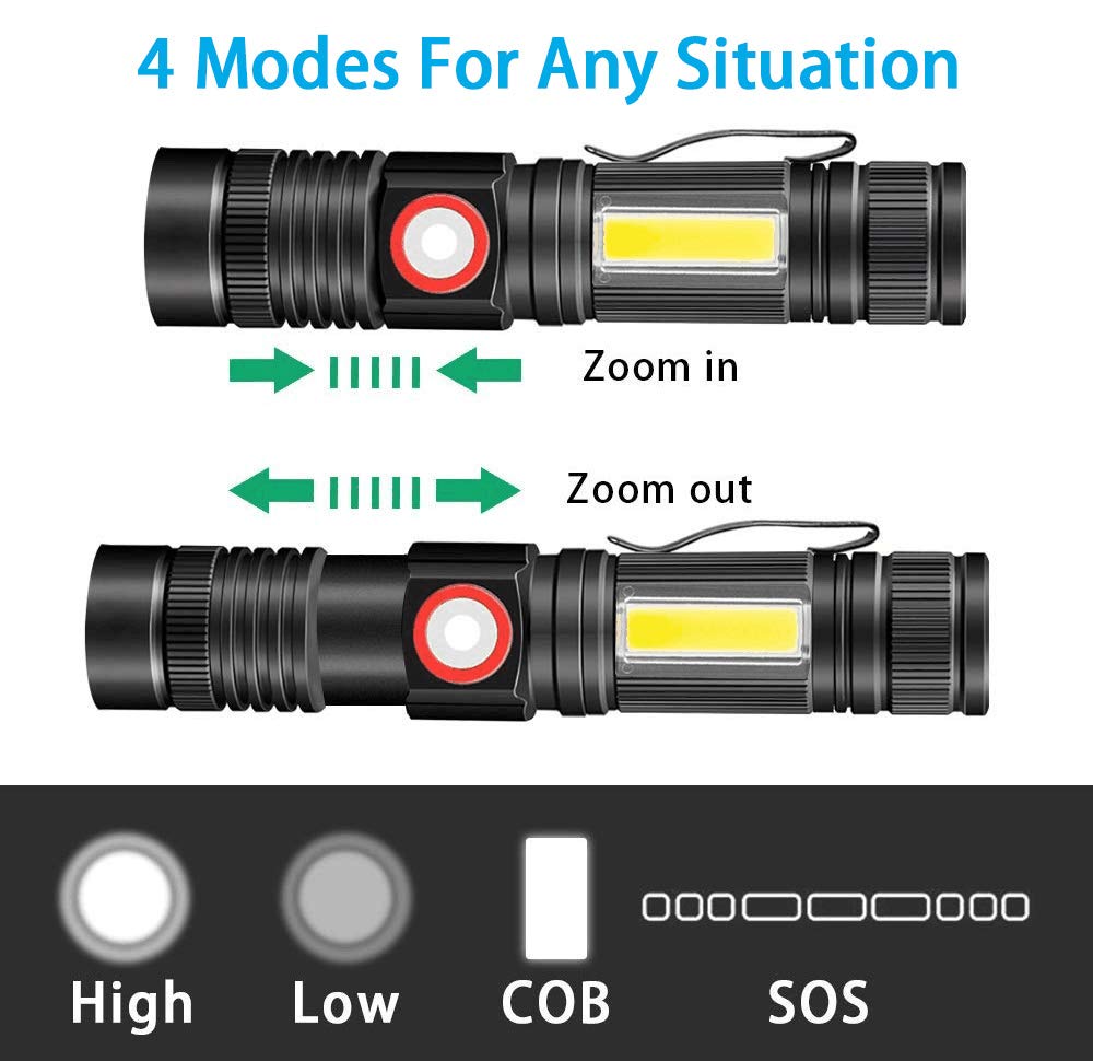 Vnina Rechargeable Tactical Flashlight - USB Magnetic, 4.7 In, Aluminu ...