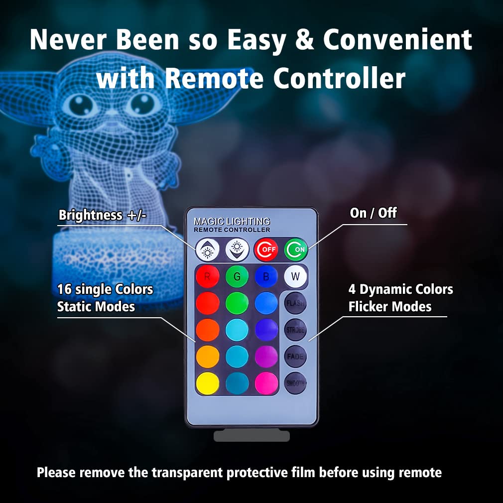 Star Wars 3D Night Light:Baby Yoda LED Lamp with Remote Control and ...