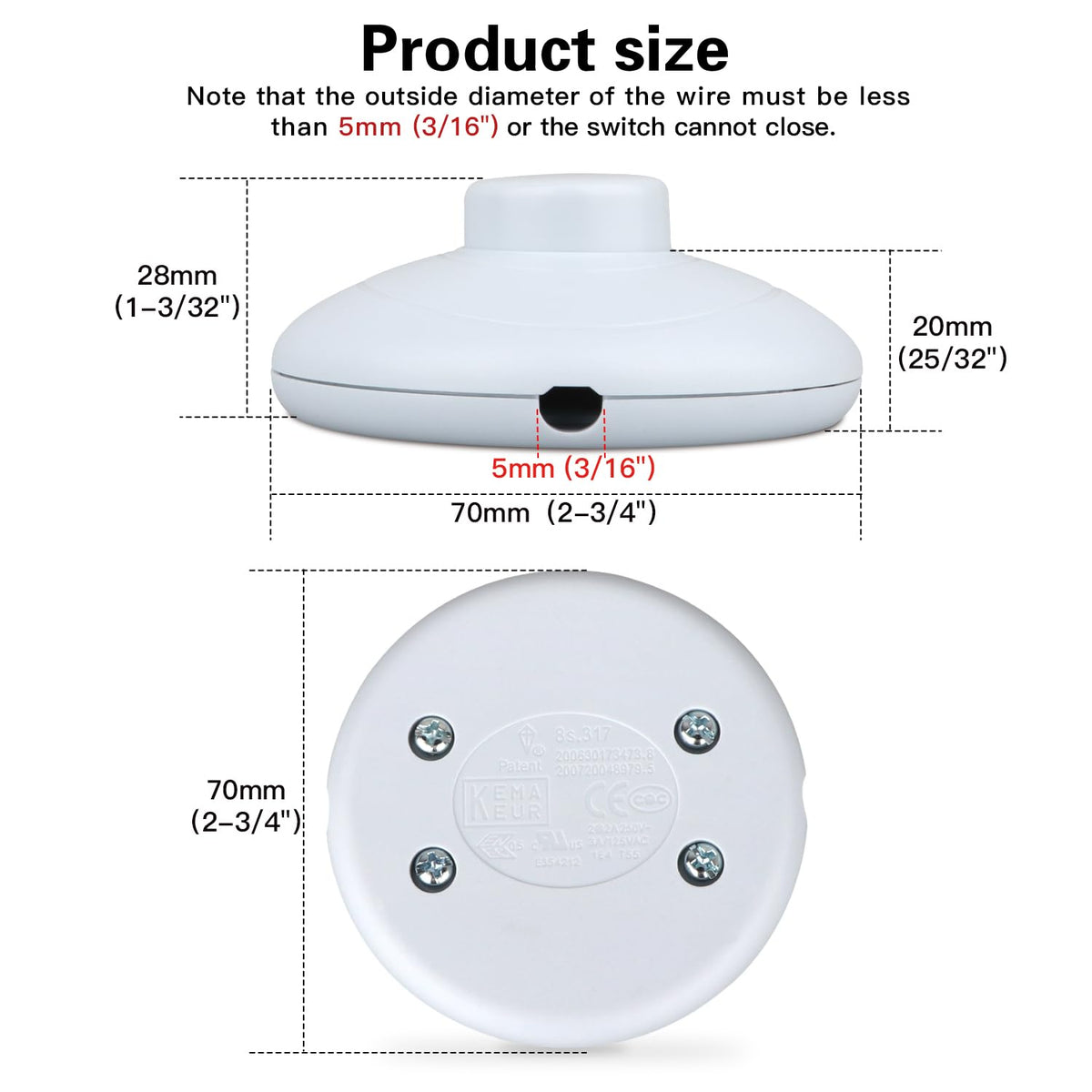 Helunsi 3Pcs Floor Lamp Foot Switch, White Foot Pedal Switch, Round ...