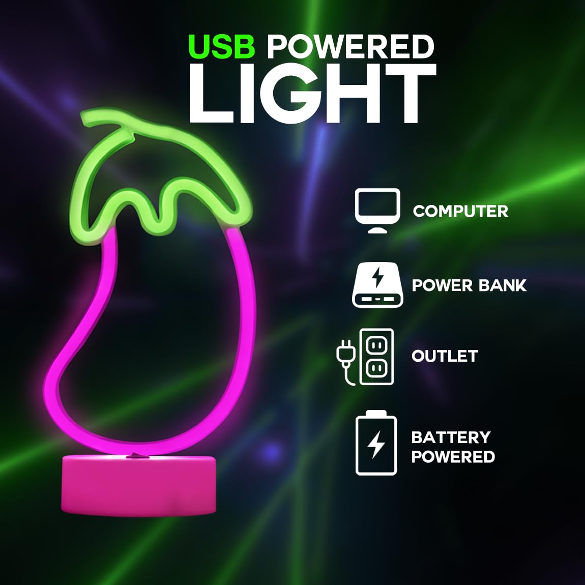 Lumoonosity Eggplant Neon Sign - USB & Battery Powered Lamp - Small to ...