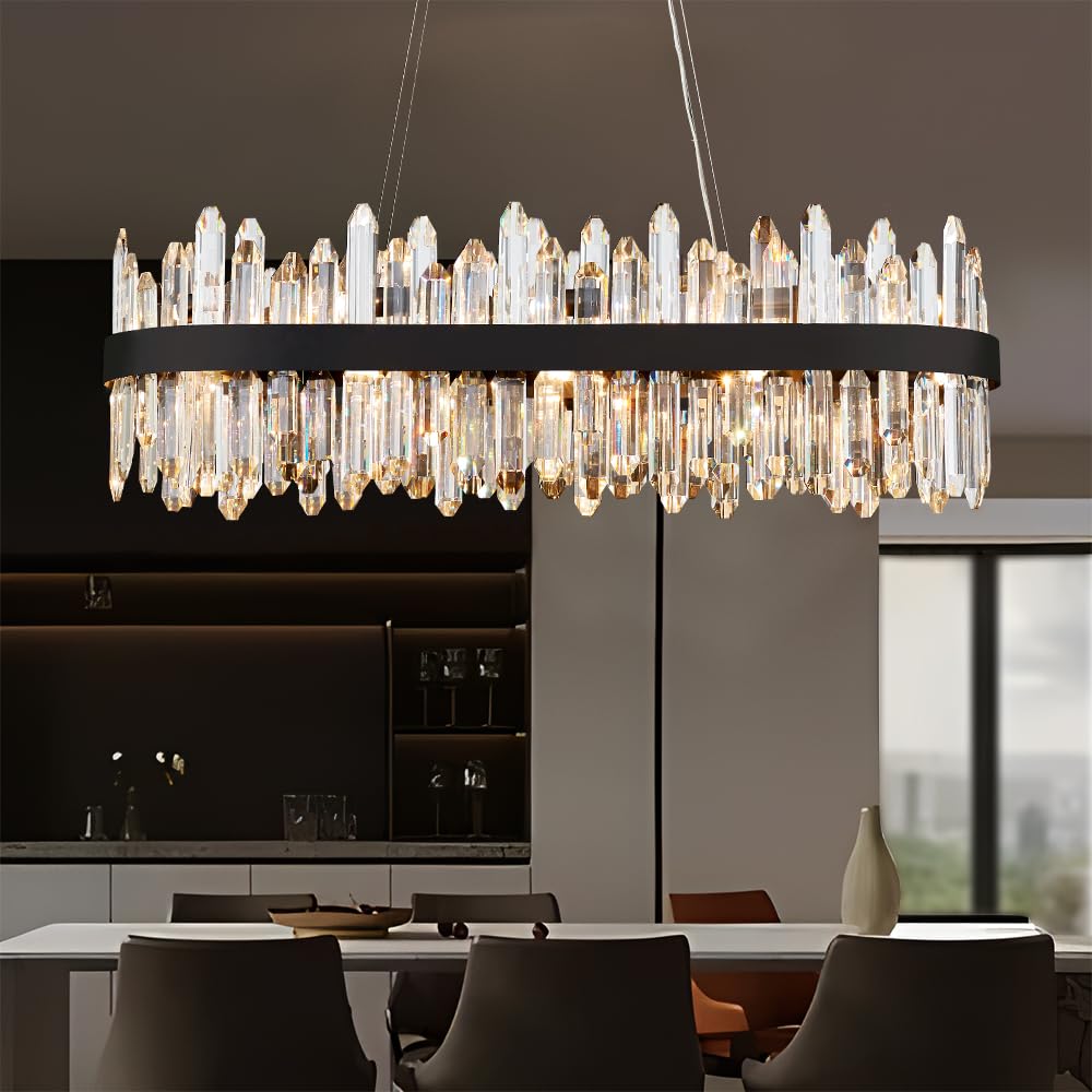 LIZZTREE Black Oval Crystal Chandelier L35.4 inch, 20-Lights ...