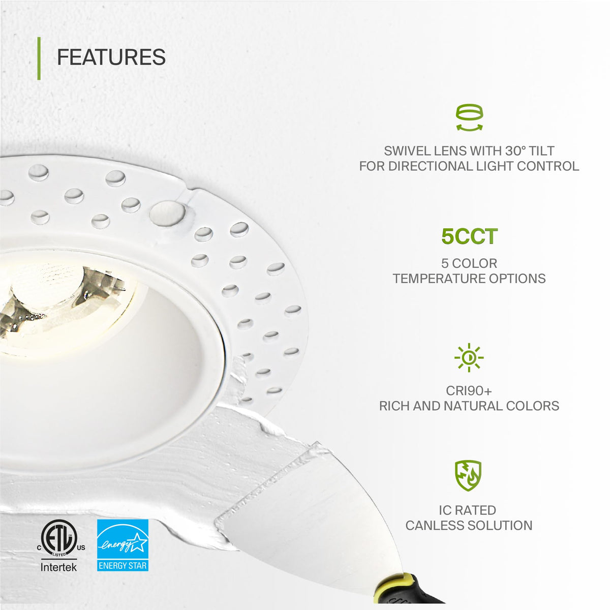 ASD Trimless Gimbal LED Recessed Lighting - Dimmable Downlight, 5 CCT ...