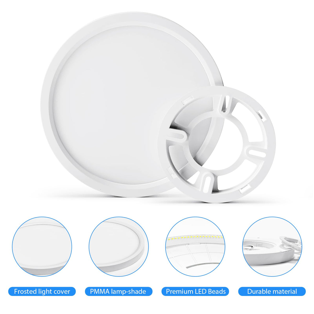 MOONSEA LED Flush Mount Ceiling Light, 7 inch, 6500K Daylight, White ...
