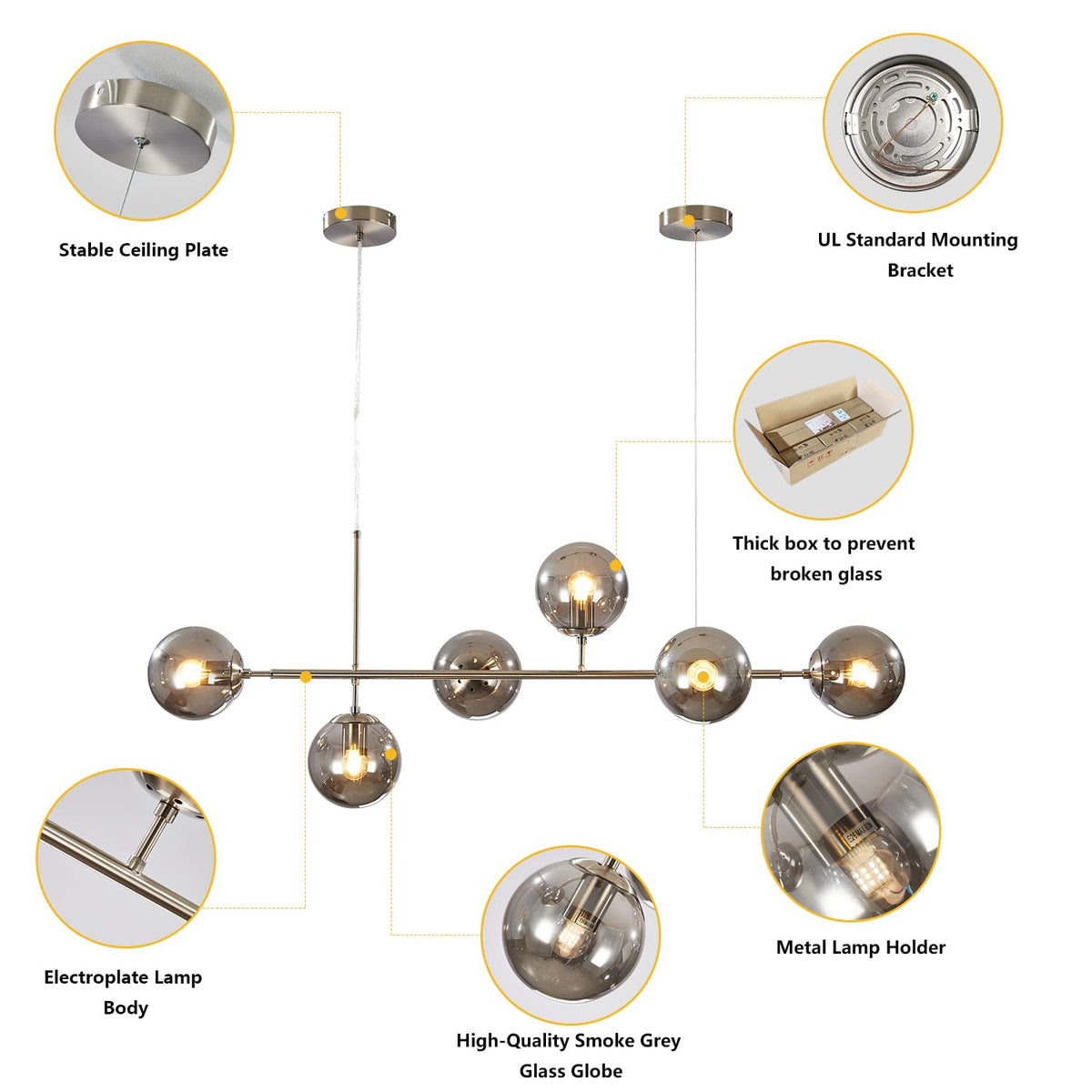 KCO 6-Light Modern Ceiling Pendant Lamp - Adjustable Mid-Century Chand ...