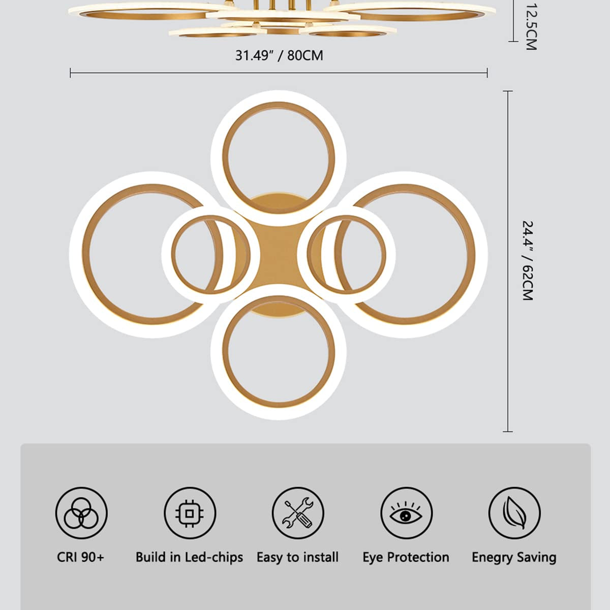 Teminbu Modern Led Ceiling Light, Gold 6 Rings Flush Mount Ceiling Lig ...