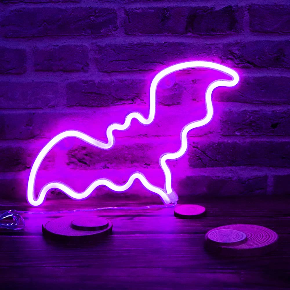 Vicila Purple LED Neon Bat Light - Halloween Decor & Unique Desk Lamp ...