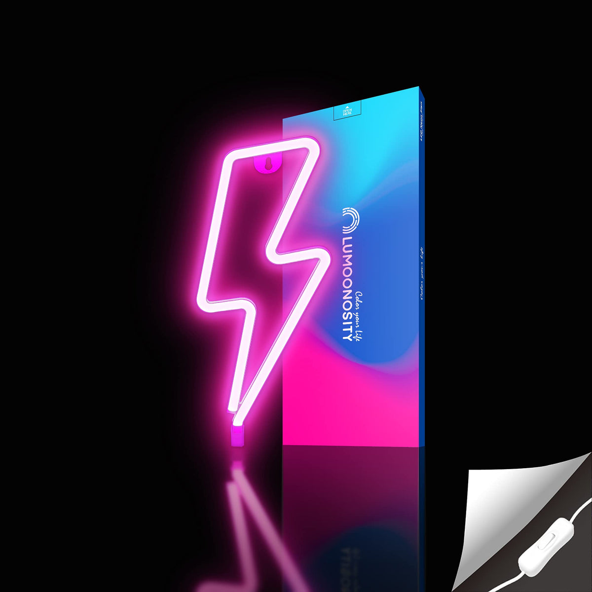 Lumoonosity Neon Lightning Bolt Sign, USB Powered LED Light, On/Off Sw ...