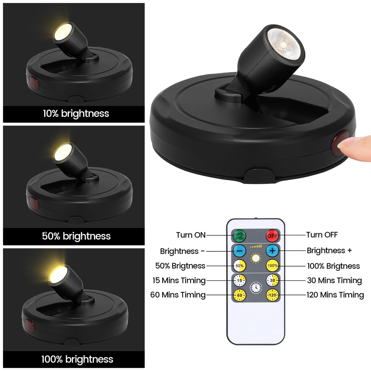 DUNHAOJI Wireless Picture Light, 4.1" Black LED Accent Spot Light with ...