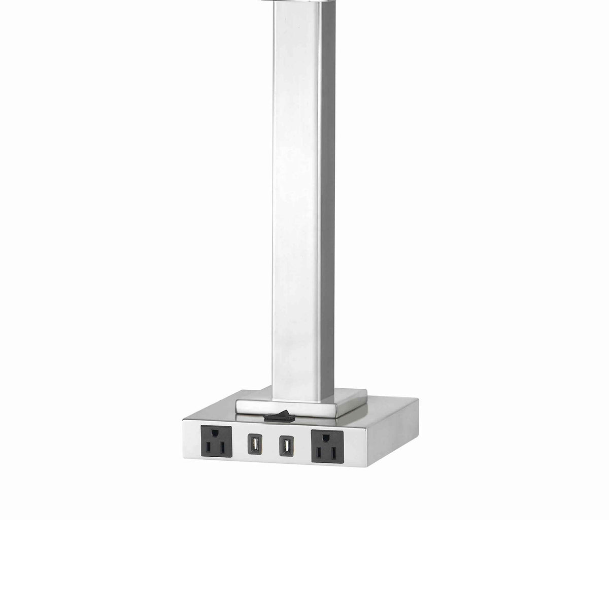 Benzara Trapezoid Shade Table Lamp, Metal Base, 2 USB Ports, White and ...