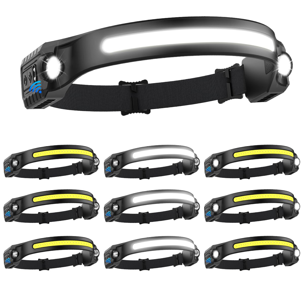 Headlamp Rechargeable 10Pack, 230 Wide Beam Head Lamp with 2 Spotlight ...