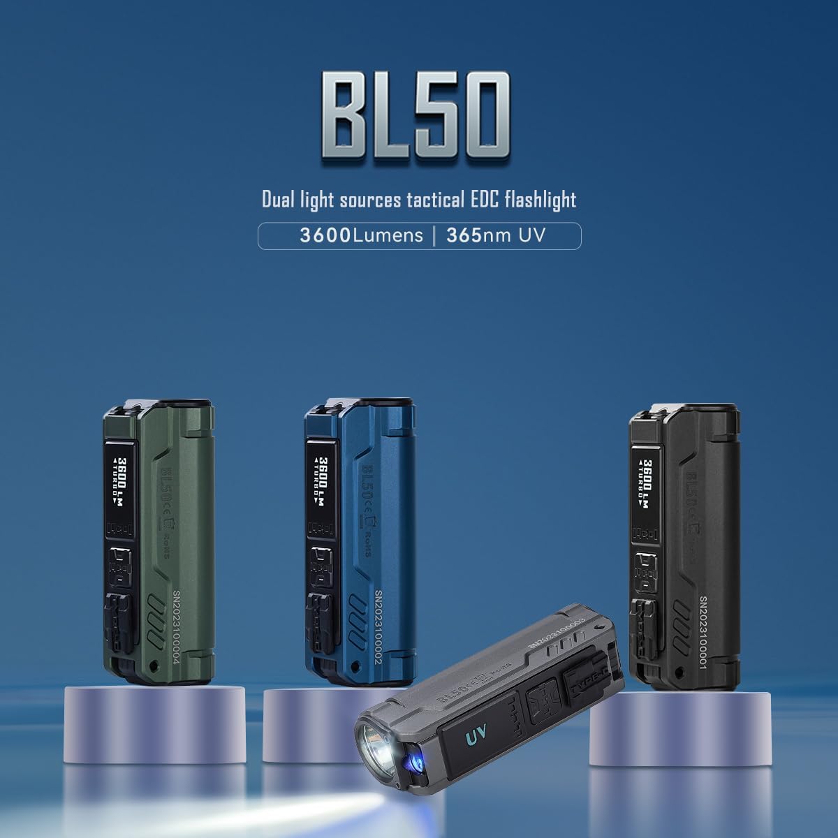 IMALENT BL50 Rechargeable Flashlight, 3600 Lumens, UV & White LED, Alu ...