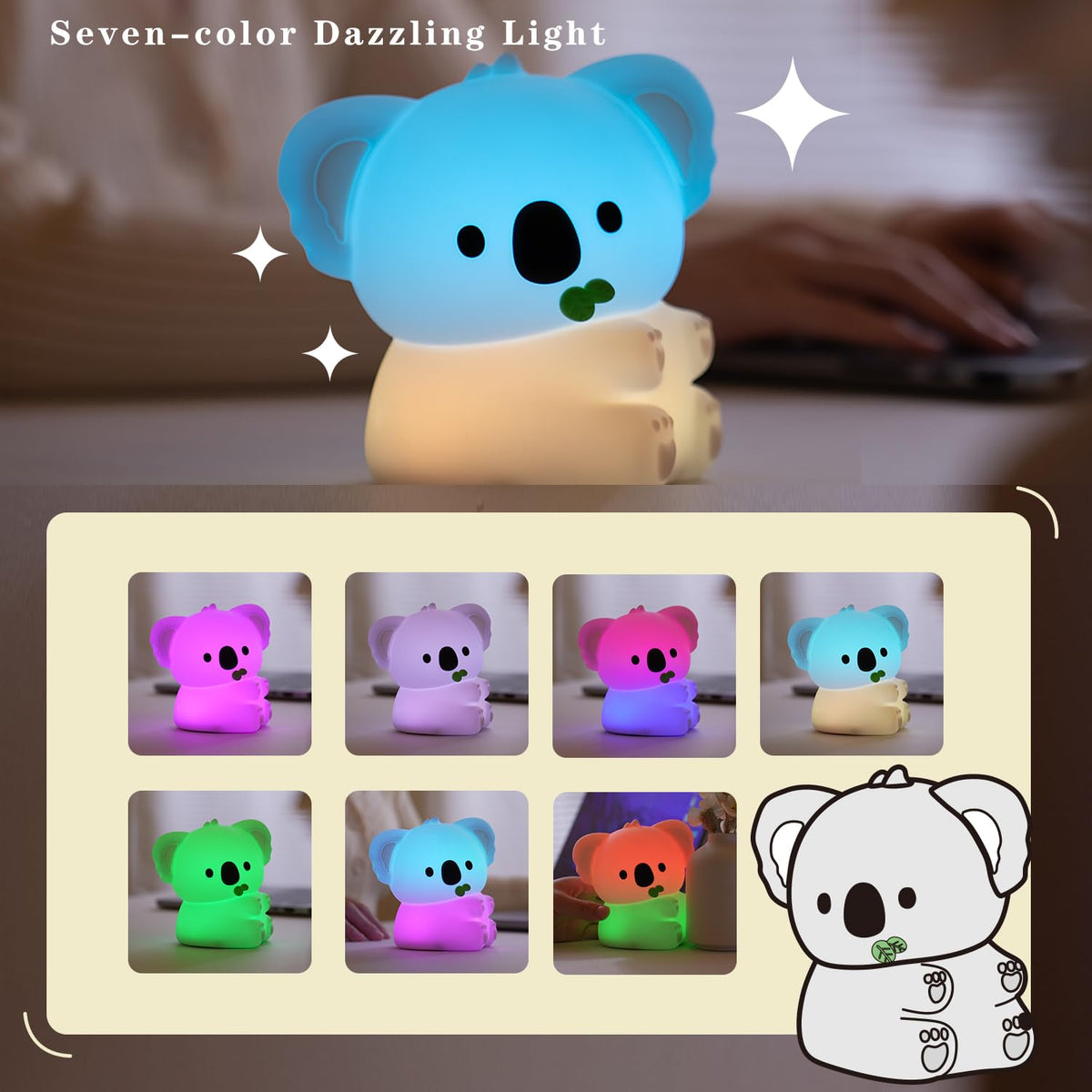 Bestfaith Cute Koala Night Light Led Squishy Night Lamp 7 Colors Dimma ...