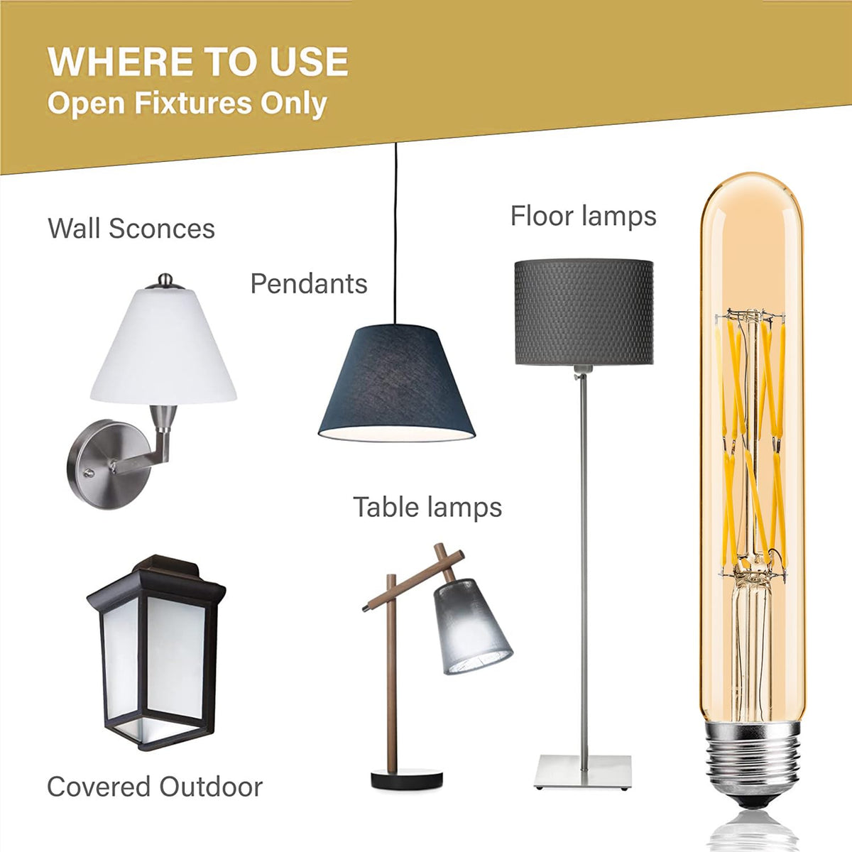 Leools T10 Led Bulbs,12W Dimmable Tubular Led Bulb,100 Watt Equivalent ...