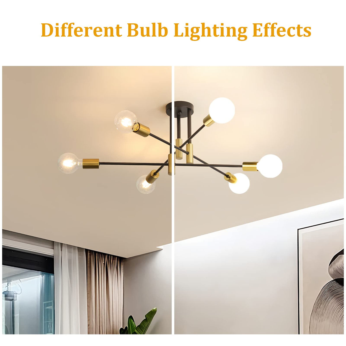 DELIPOP Sputnik Light Fixture, 6-Light Black Gold Dining Room Light ...
