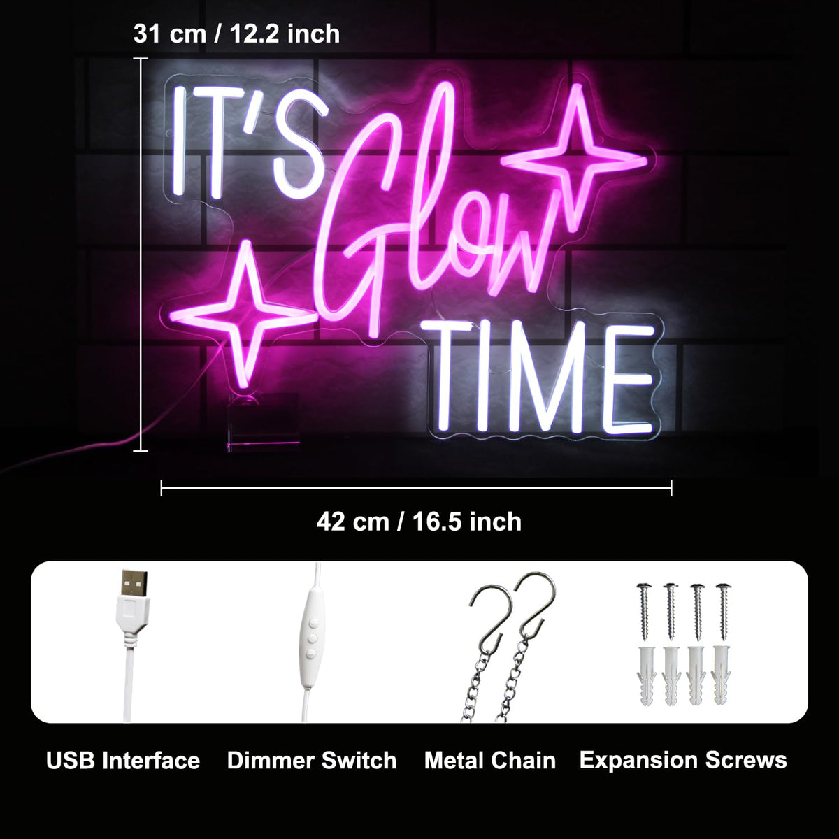 ItS Glow Time Neon Sign Party Decorations Pink White Letter Neon Light ...