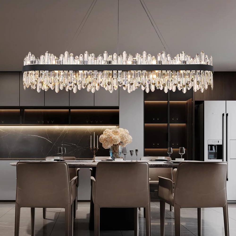 LIZZTREE Black Oval Crystal Chandelier, 32-Lights Pendant Light Fixtur ...