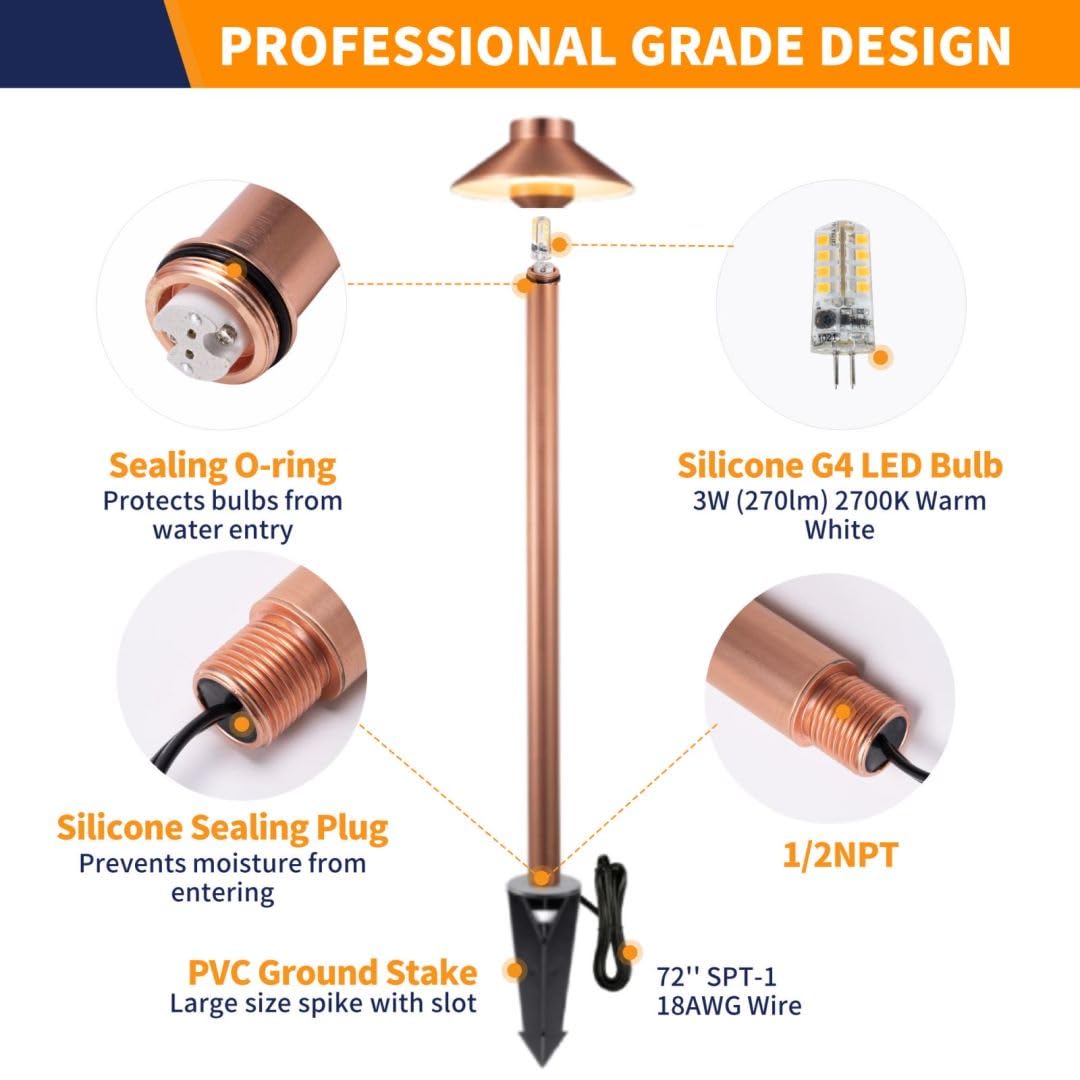 Gardenreet Brass Landscape Lights Pathway Light(Hat), 12V Low Voltage ...