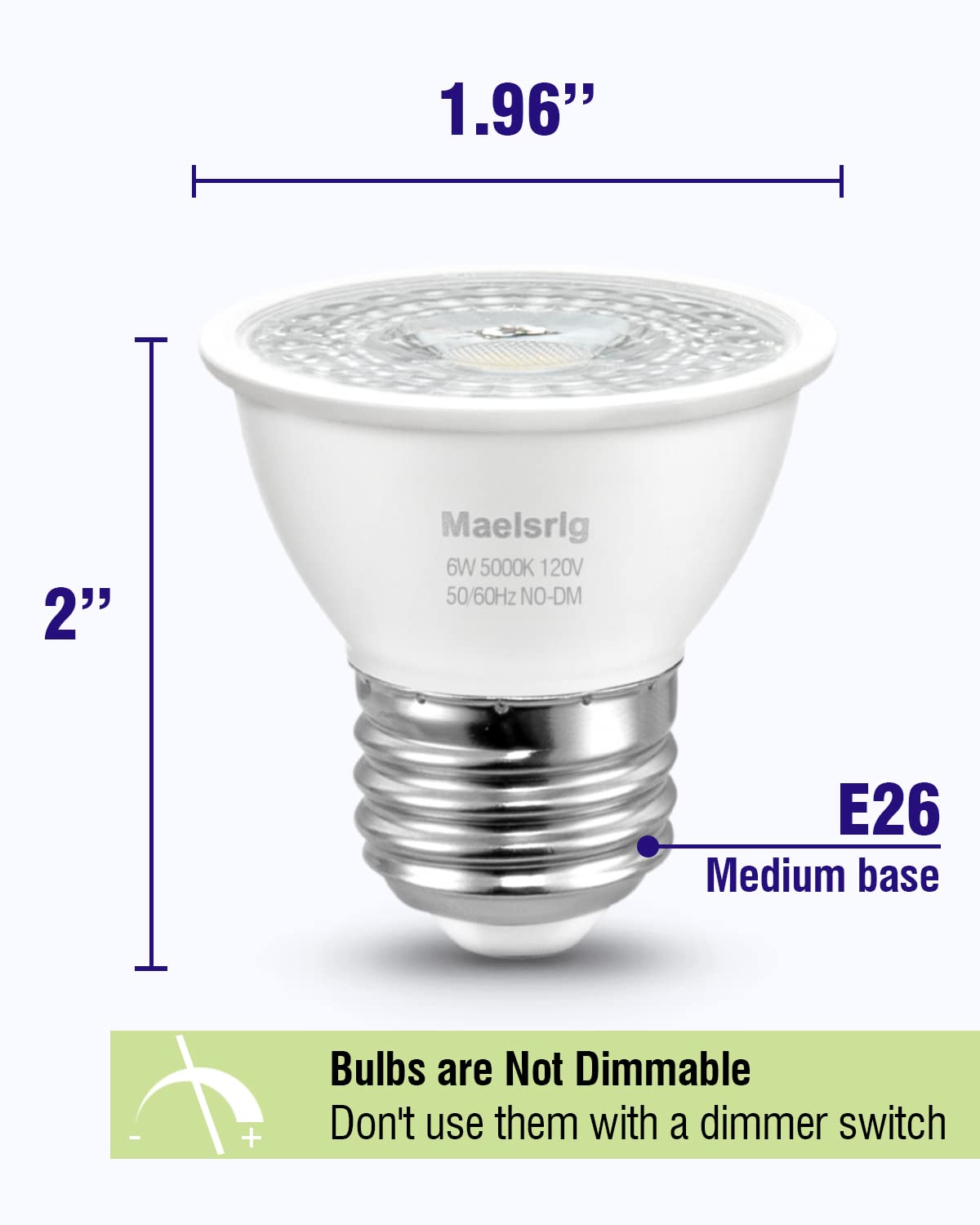 Maelsrlg PAR16 LED Short Neck Spotlight Bulb, 6W (60W Equivalent), 600 ...