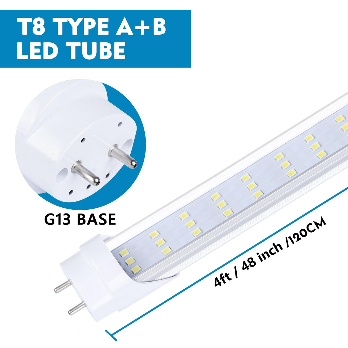 12 Pack, 4Ft Led T8 Type A+B Tube Lights, 28W(80W Equivalent), 4000Lm ...