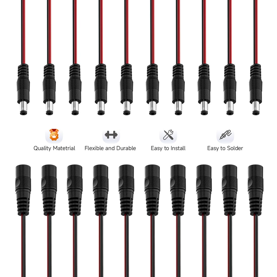BTF-LIGHTING 10 Pairs 16cm 20AWG Barrel Plug Connector 5.5mm x 2.1mm ...