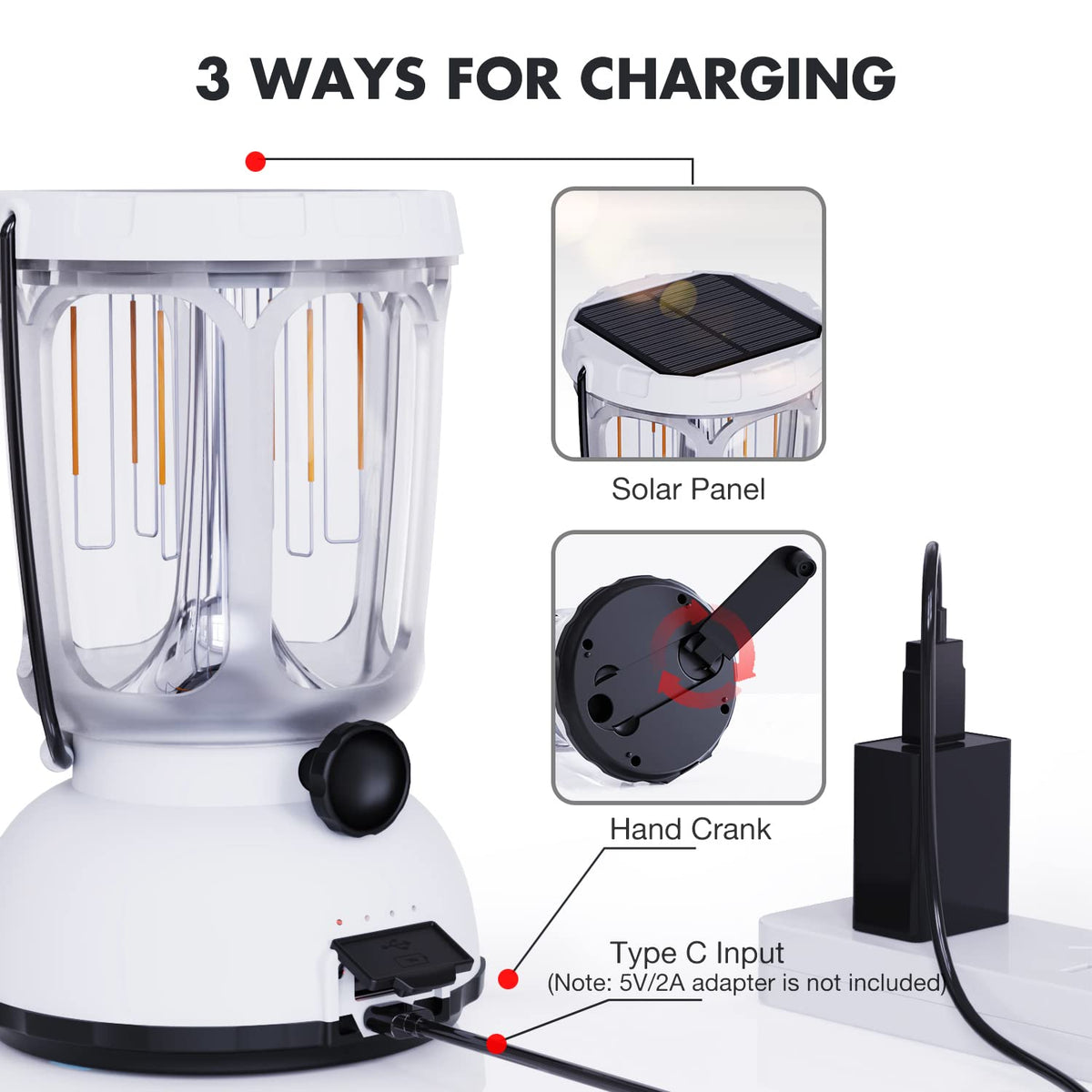Mesqool Led Lantern Flashlight 650Lm, Rechargeable, Solar Crank, 4.09X ...