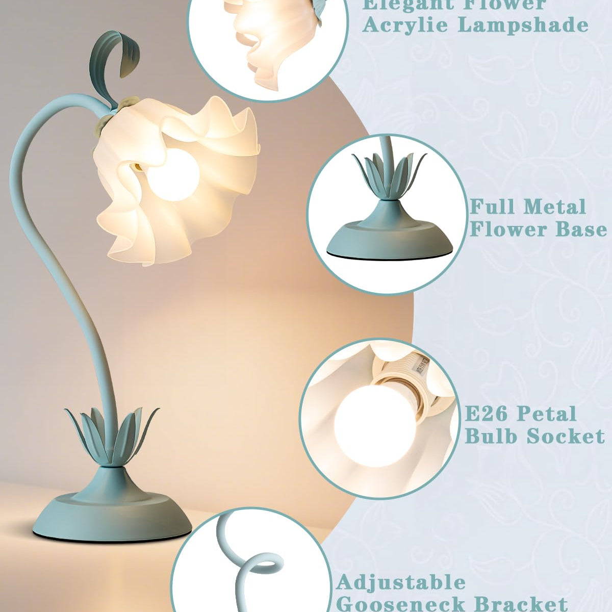 Werfop Flower Desk Lamp Cute Vintage Reading Table Lamp For Bedroom Sm ...