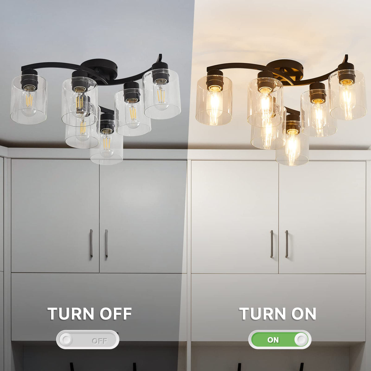 Eatich 6-Light Semi Flush Mount Ceiling Light, Matte Black Metal Fixtu ...