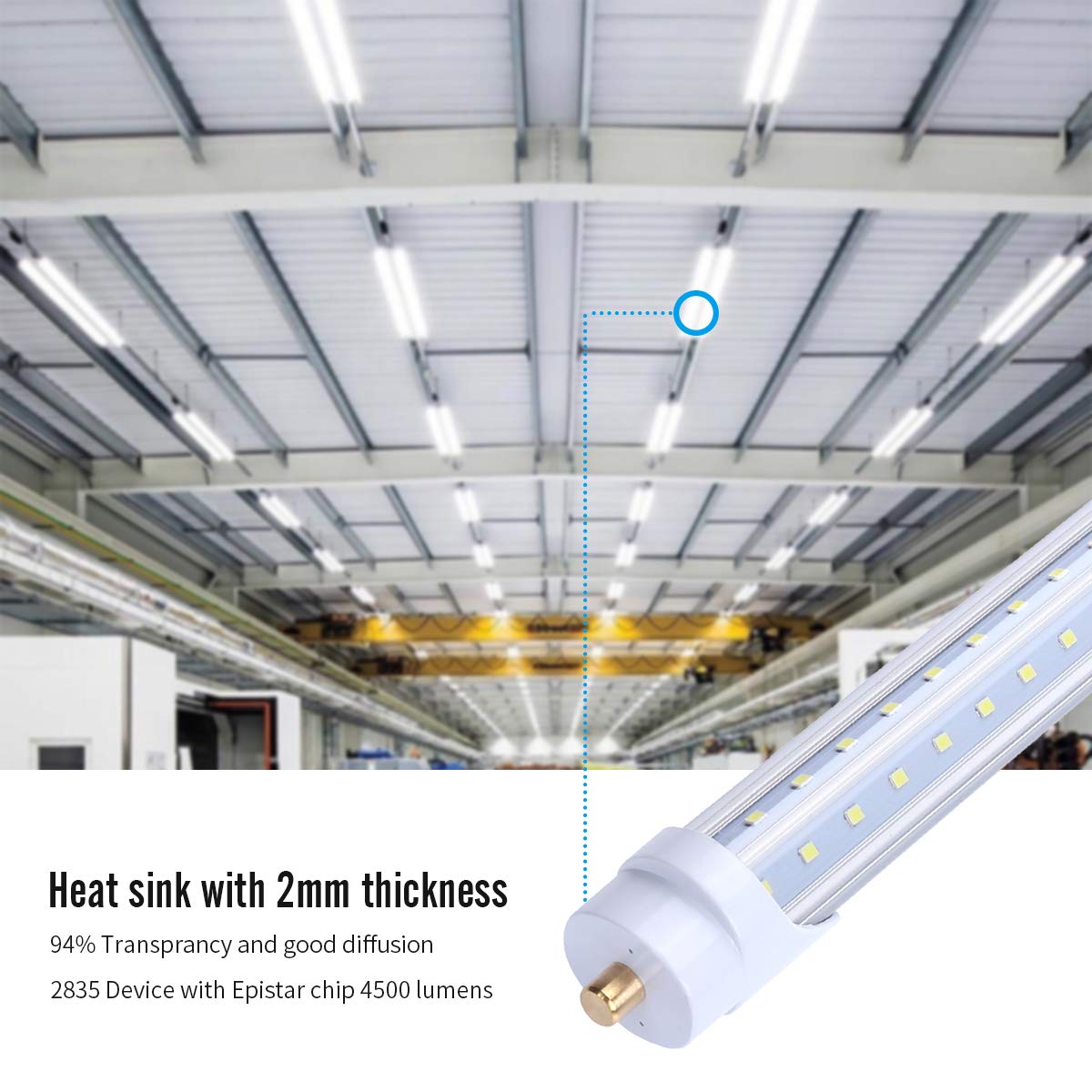 JOMITOP T8 LED Tube Light 8FT 65W 7800LM FA8 Base 5000K Daylight V-Sha ...