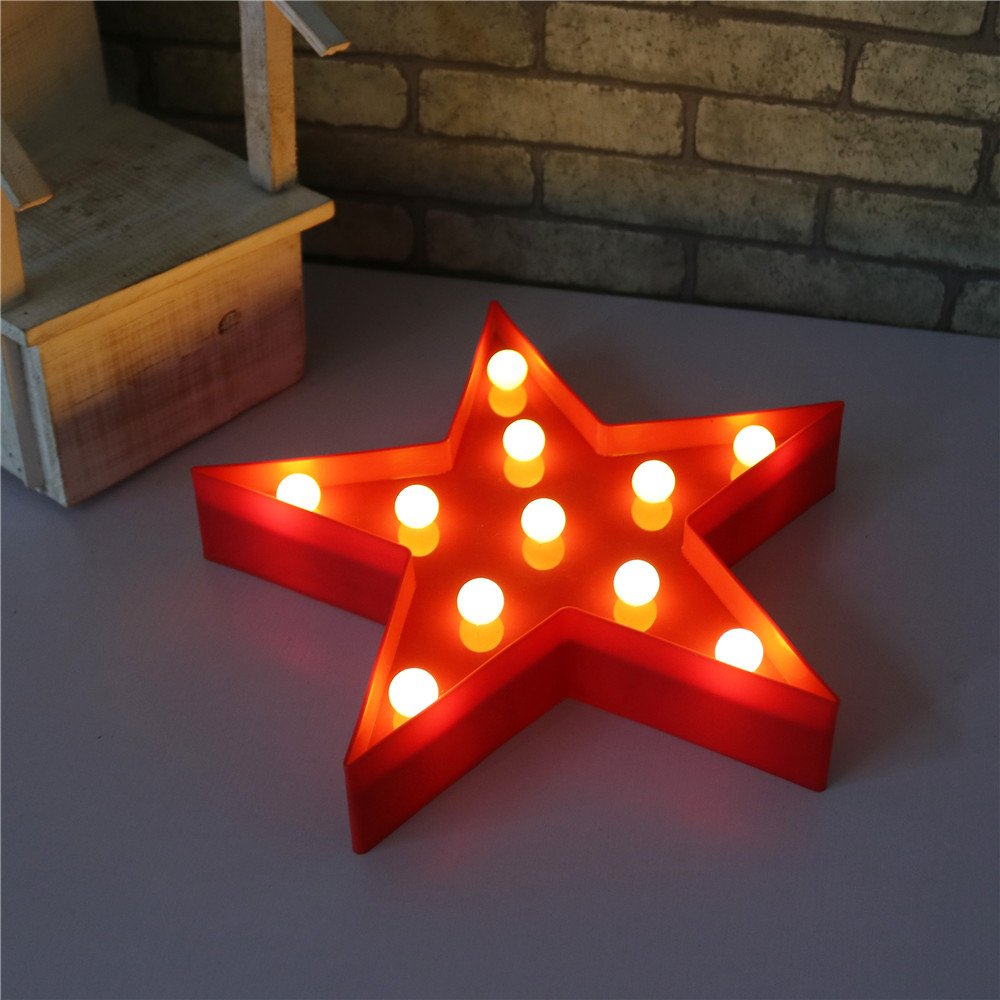 Pooqla Star Shaped LED Marquee Light Sign - Red Plastic Wall Décor, 10 ...