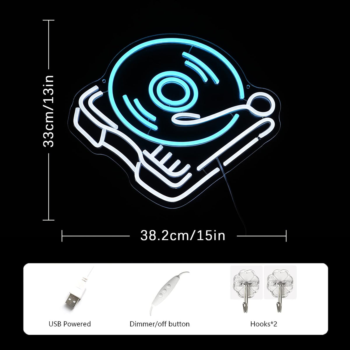 Lmsignly Record Player Neon Sign Retro Blue White Music Record Neon Li ...
