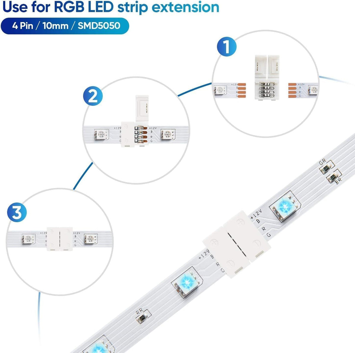 20Pcs 4-Pin Led Light Strip Connectors Set With 8 Pcs Double-Sided Cut ...