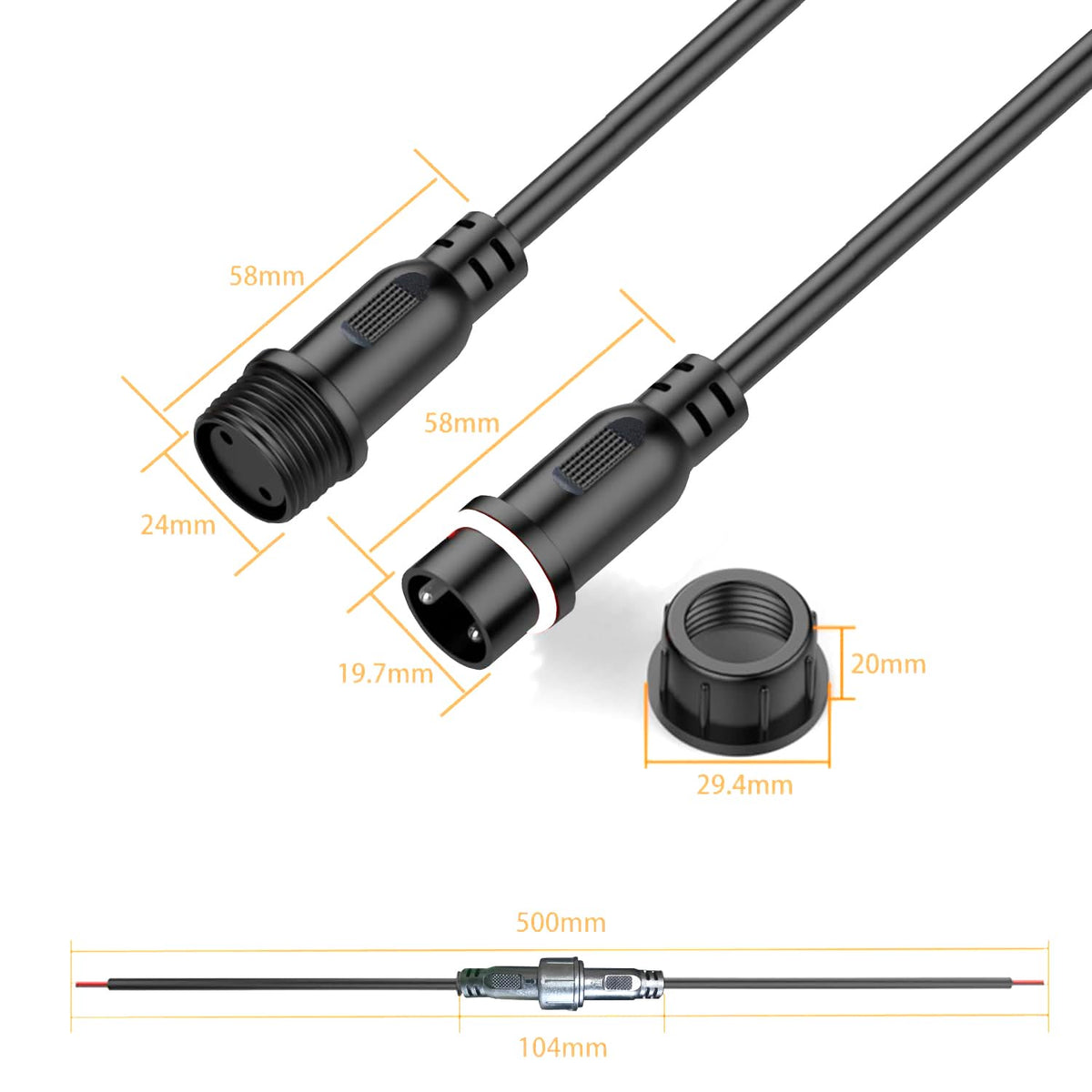 YETOR Waterproof Connectors 4 Wire,14AWG Male Female Plug LED Connector ...