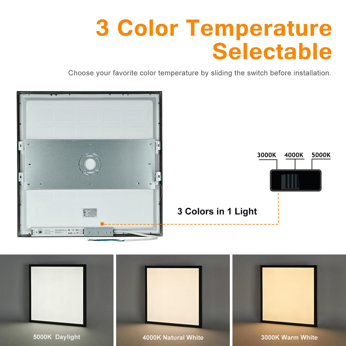Mcacggo 2x2 FT LED Flush Mount Panel Light 5000K 4000K 3000K Selectable ...