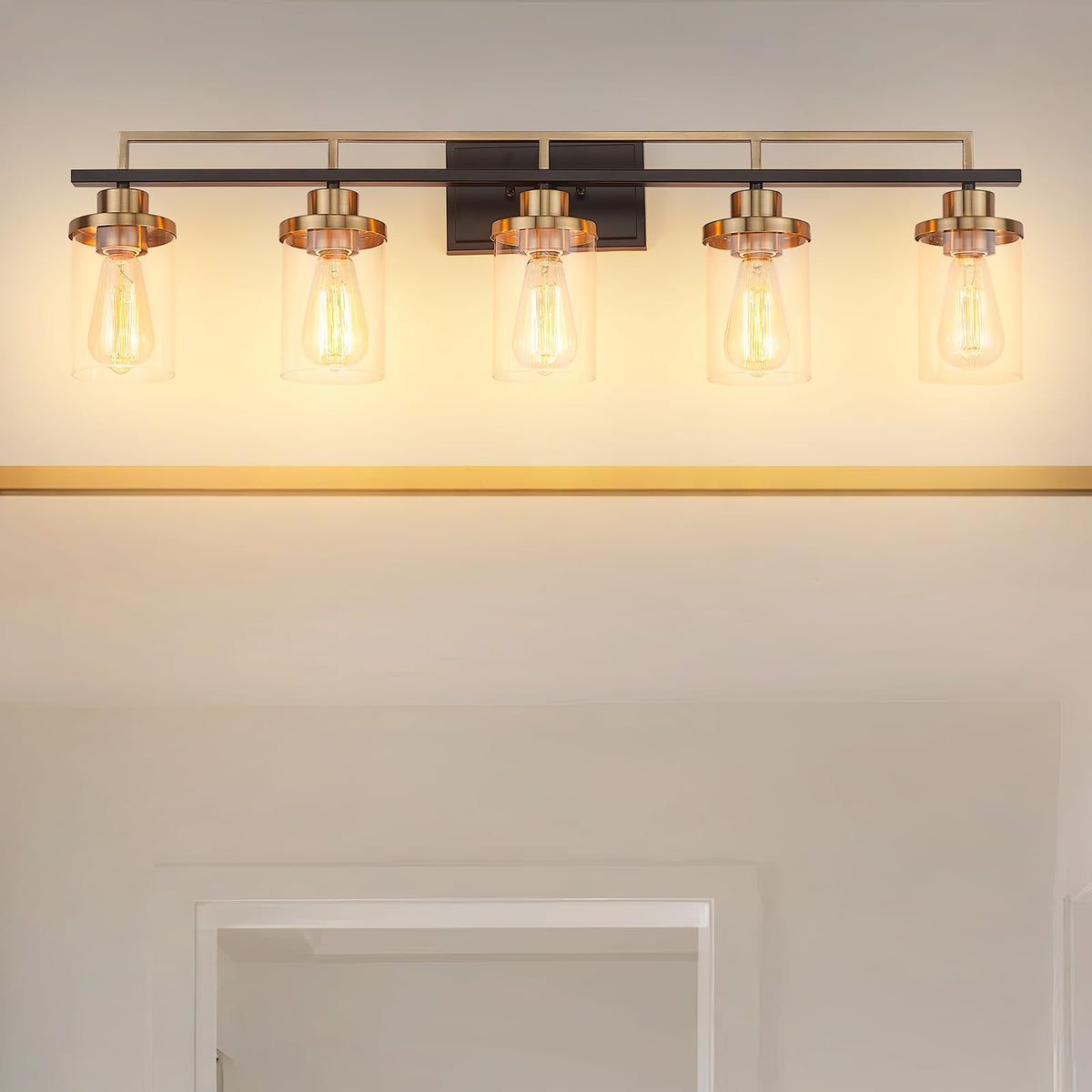 Emliviar 36 Inch 5-Light Bathroom Light Fixtures with Clear Glass Shad ...