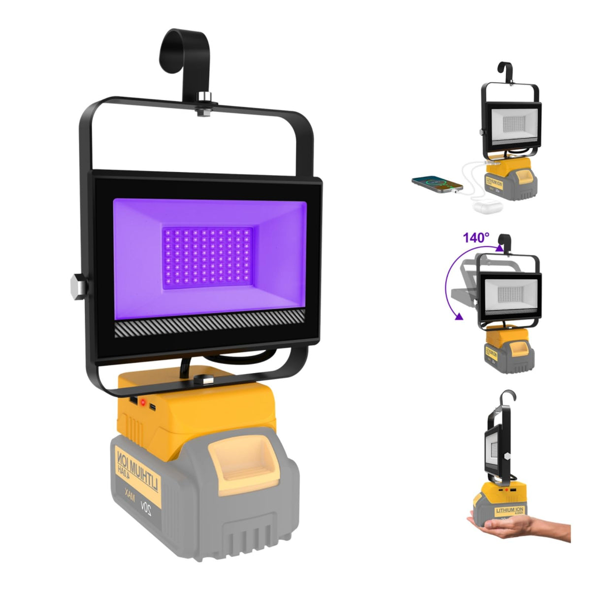 CREPOW Cordless LED Black Light, 395nm Ultraviolet Flood Light, Model ...