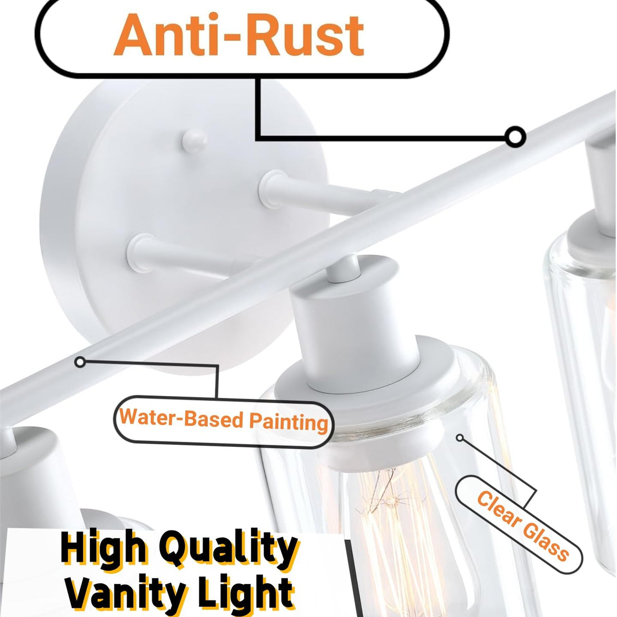 WISBEAM 3-Light Bathroom Vanity Wall Light, Glass Shade, E26 Base, Whi ...